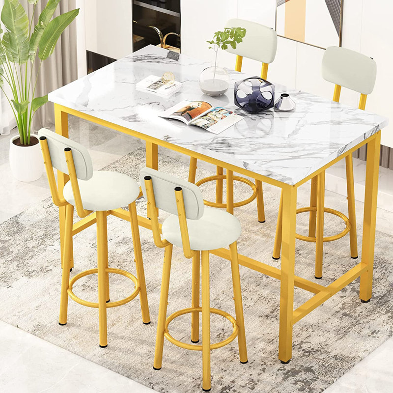 17 Stories Enchantyd 5 Piece Kitchen & Dining Room Set with 4 Stools & Reviews | Wayfair